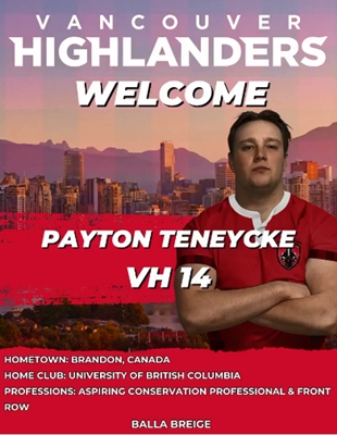 Payton Teneycke Vancouver Highlander #14 - BC Rugby News